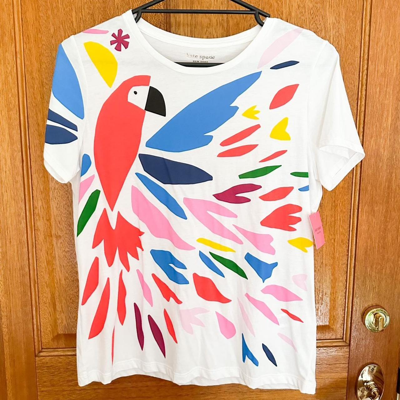 Authentic Kate Spade parrot white T-Shirt. Size M... - Depop