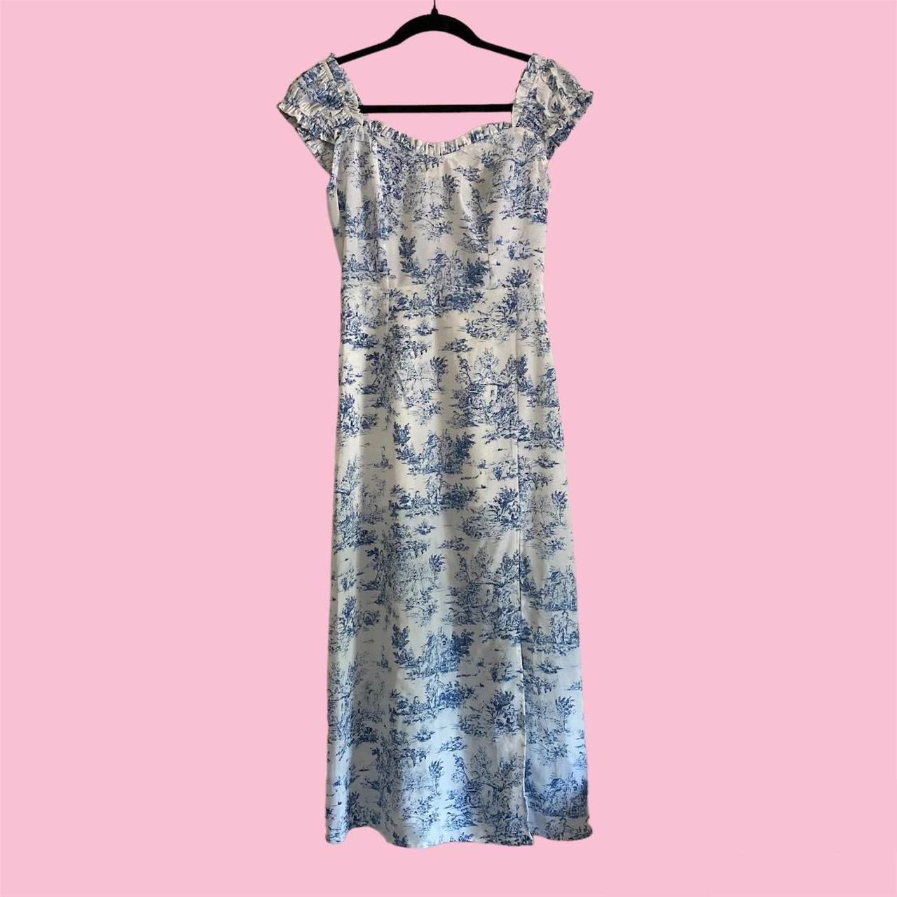 Cider blue and white floral dress with slit - Depop