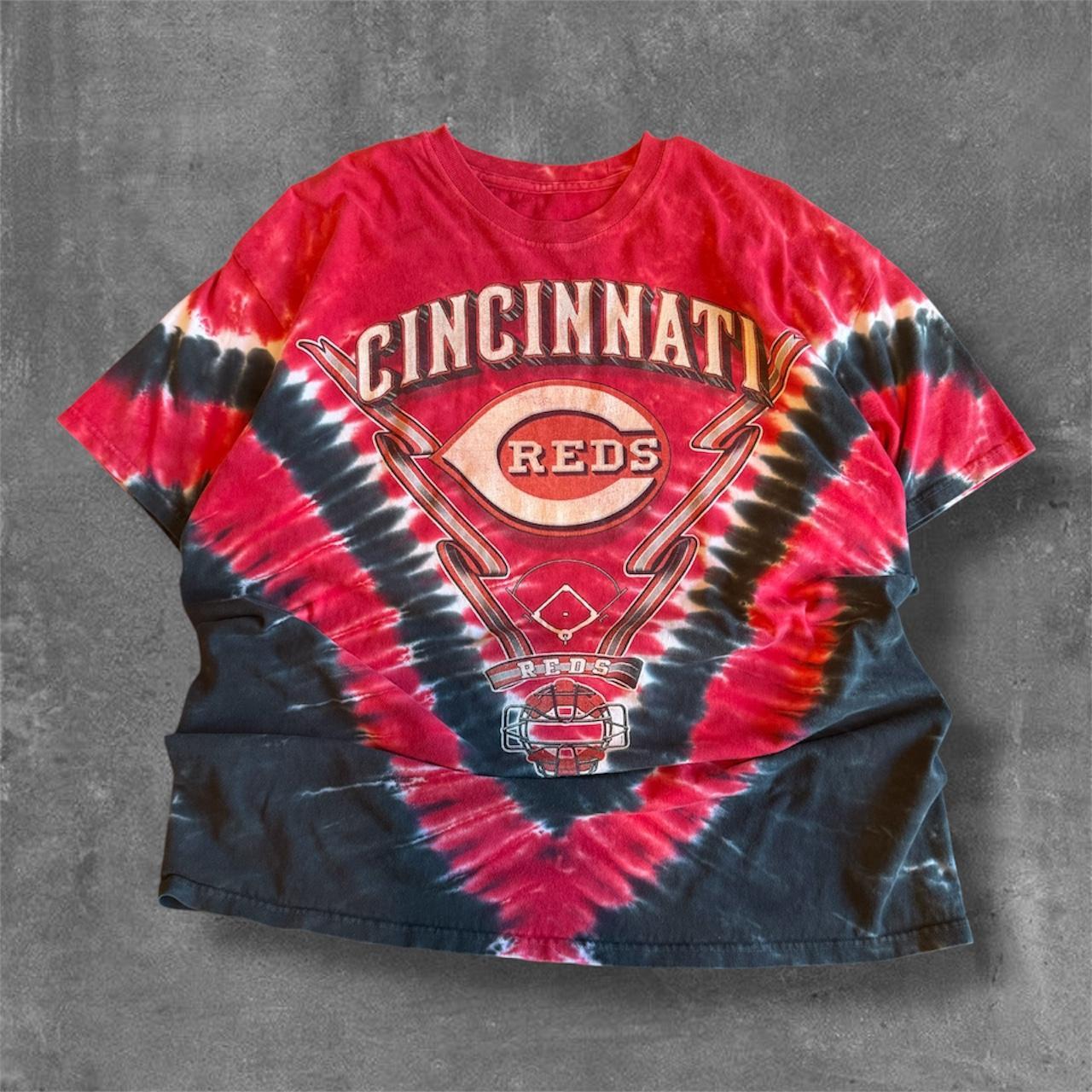Red and black Cincinnati Reds tie-dye tee baseball... | Depop