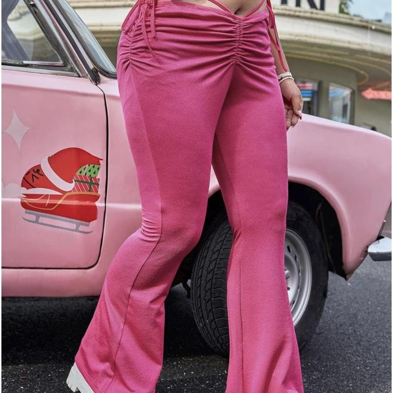 Pink flared pants with drawstrings Do have some... - Depop