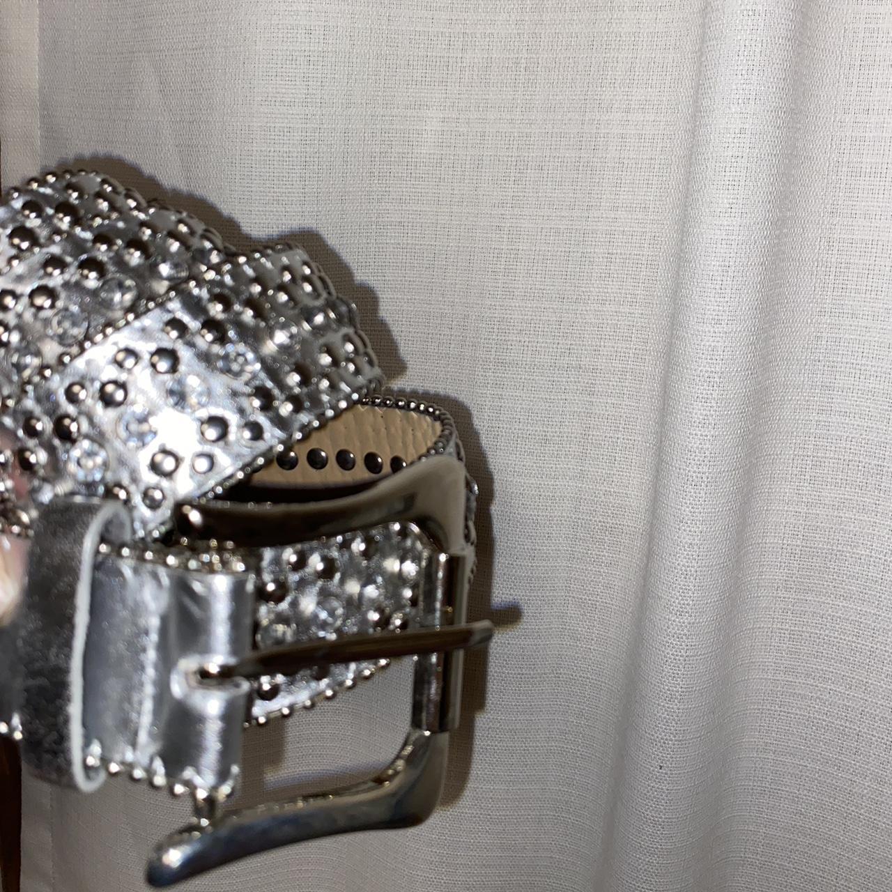 Y2K silver rhinestone belt Size XL 48’ end to... - Depop