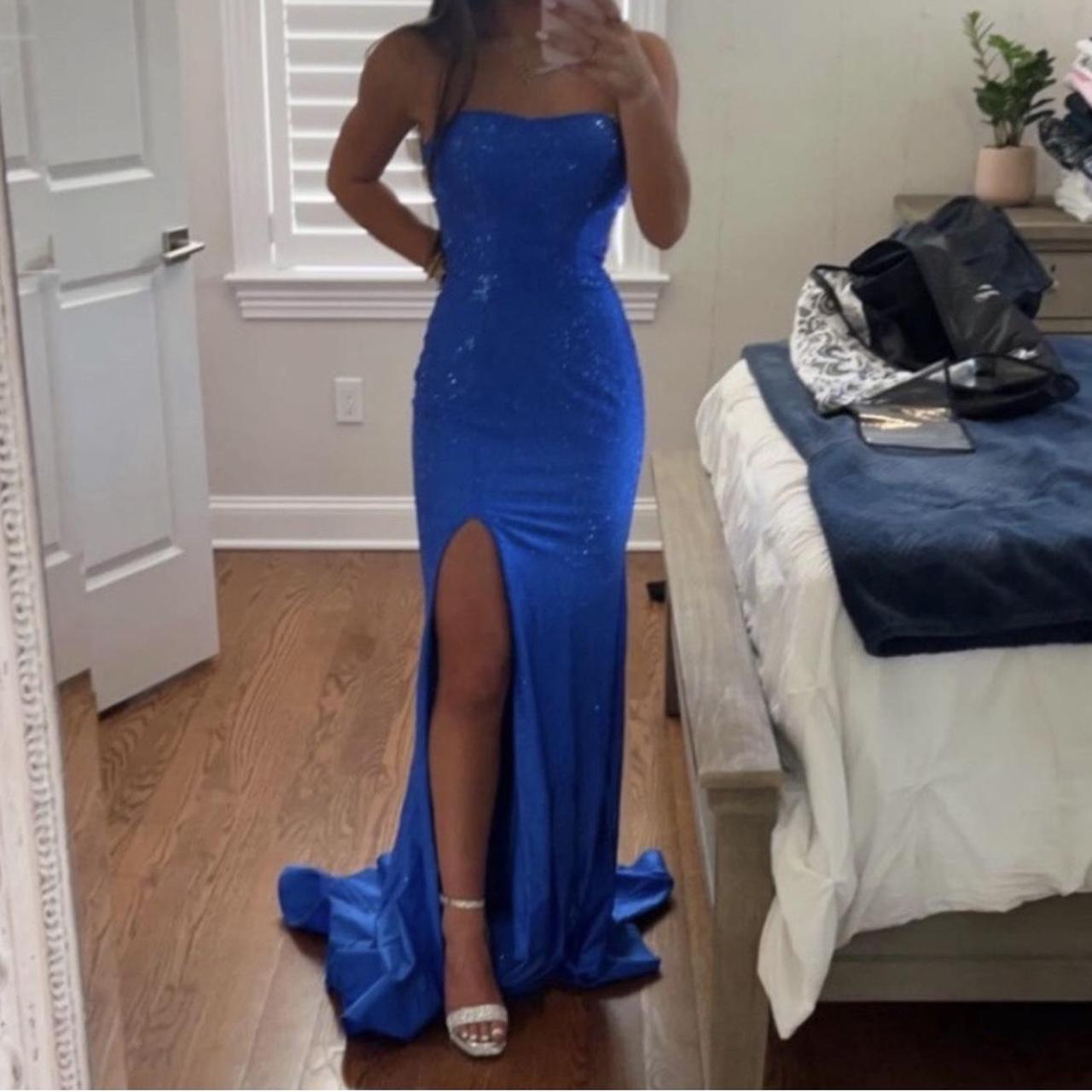 SHERRI HILL BLUE SEQUIN PROM DRESS! Only worn once!... - Depop