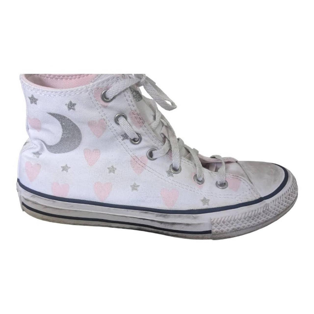 Converse Pink and White Trainers | Depop