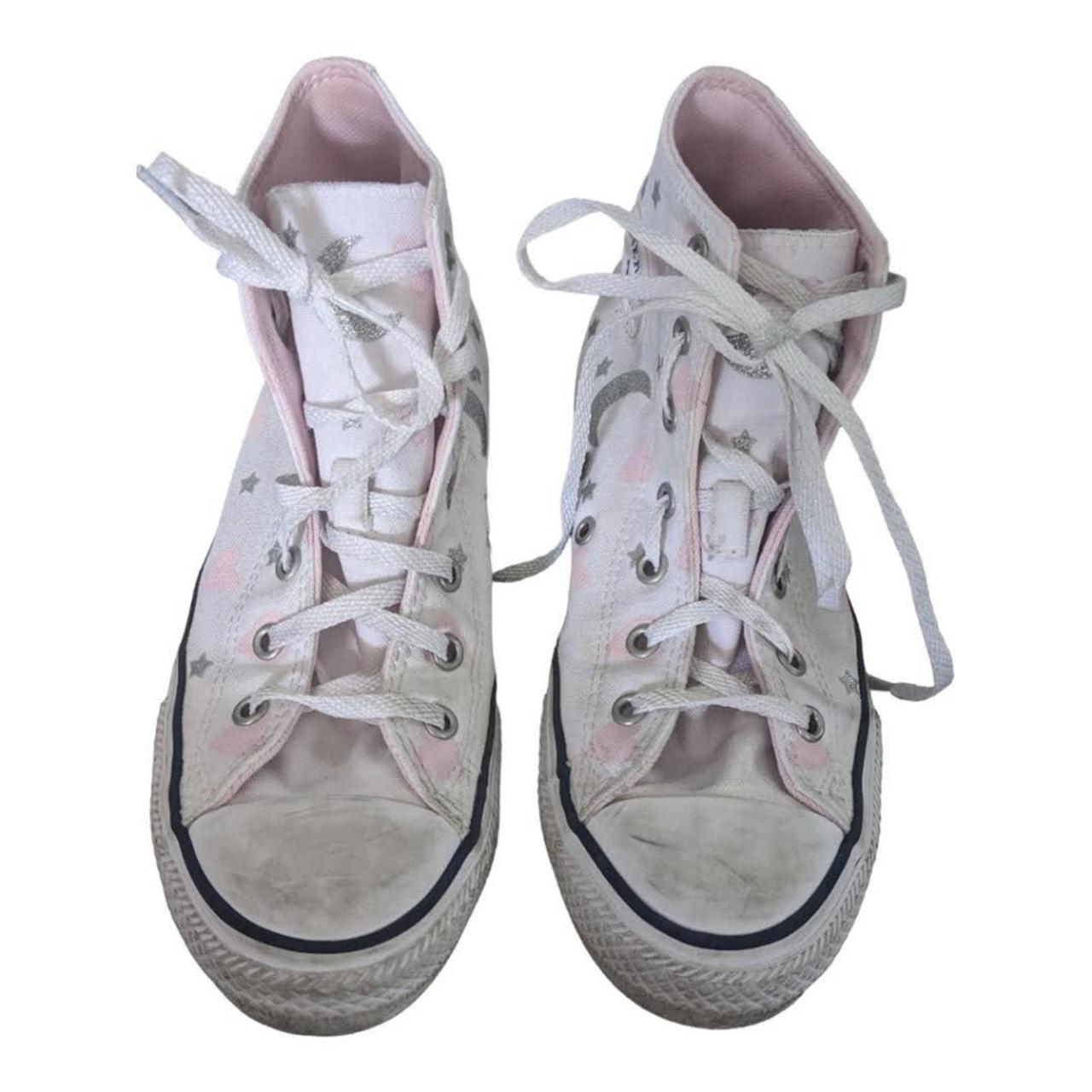 Converse Pink and White Trainers | Depop