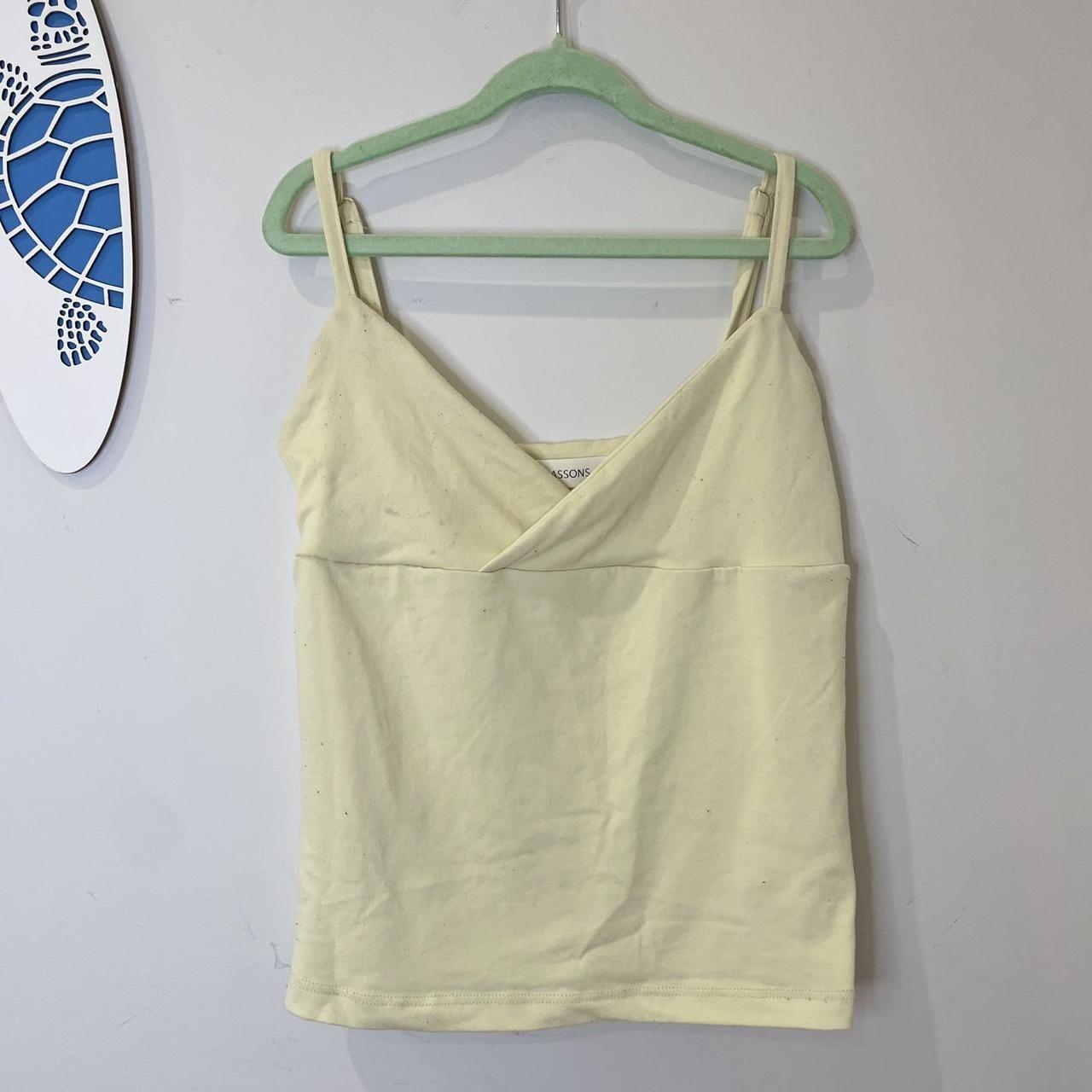 Yellow xs glasson v cut cross over tank singlet top... | Depop