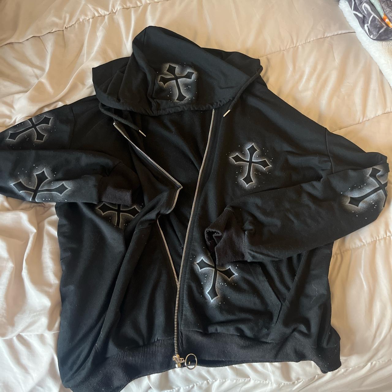 y2k cross mcbling zip up hoodie jacket • women’s... - Depop