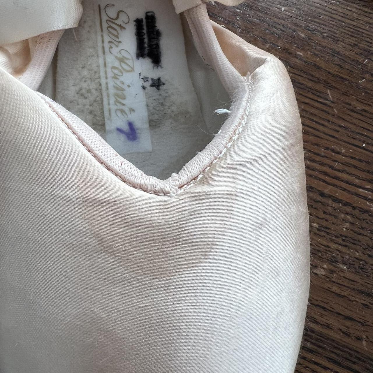 Used pointe shoes Includes looped elastic and satin... - Depop