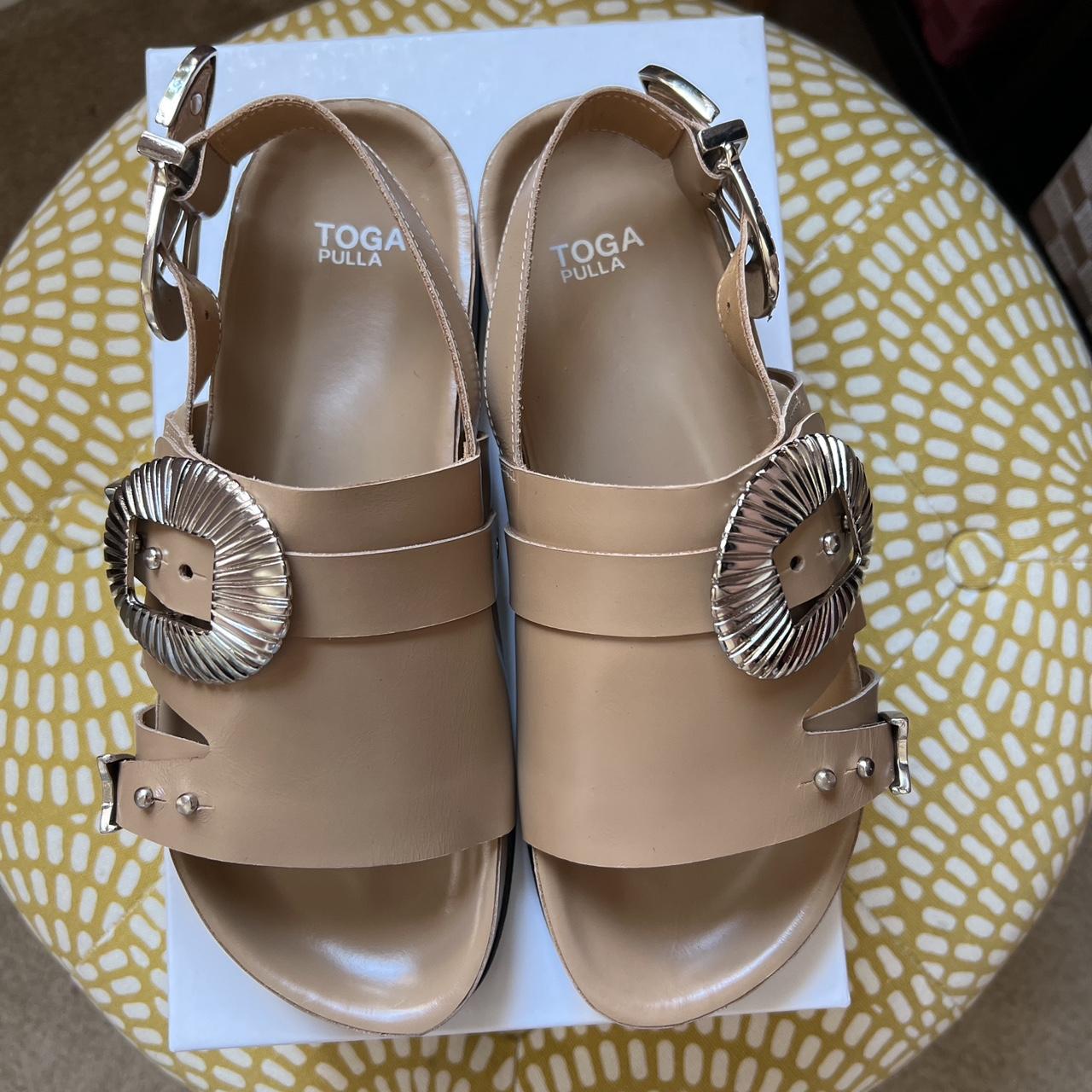 Toga Women's Tan and Silver Sandals | Depop