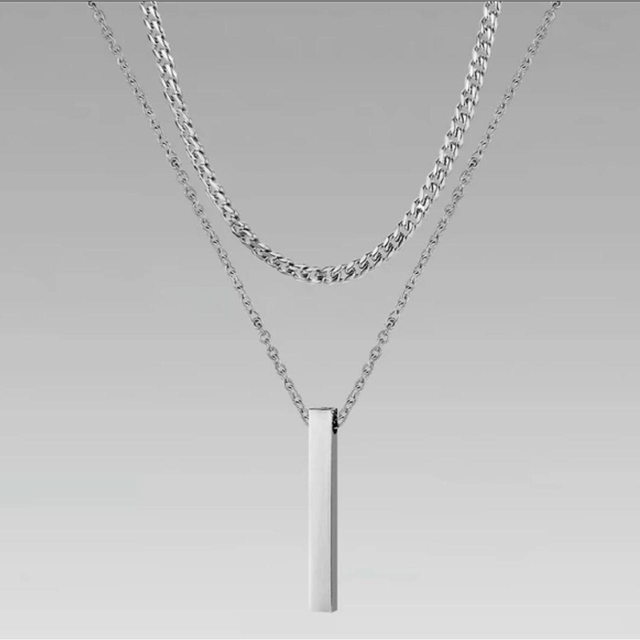 3D vertical block pendent made from stainless steel... - Depop