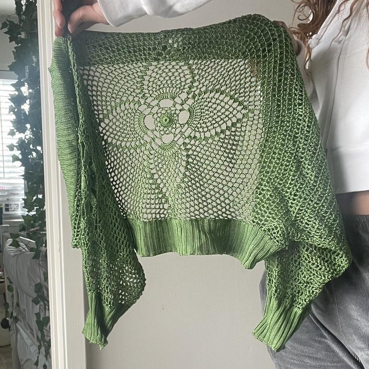 Green beach cover up crocheted - Depop