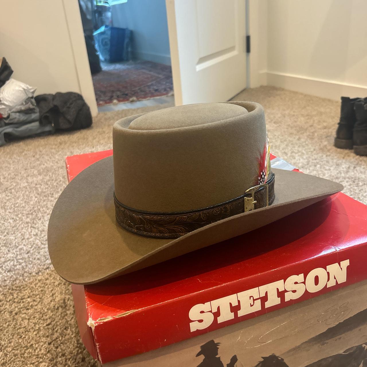 Tan and brown John B Stetson 3X beaver “Johnnie Lee... | Depop