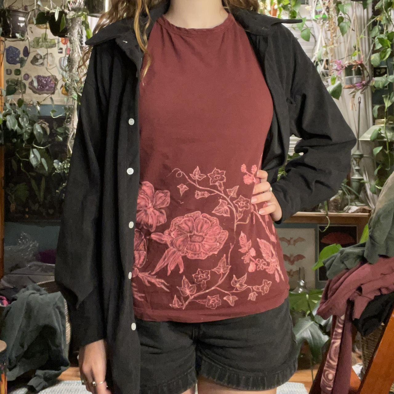 Hand bleach painted floral & plant design women’s... - Depop