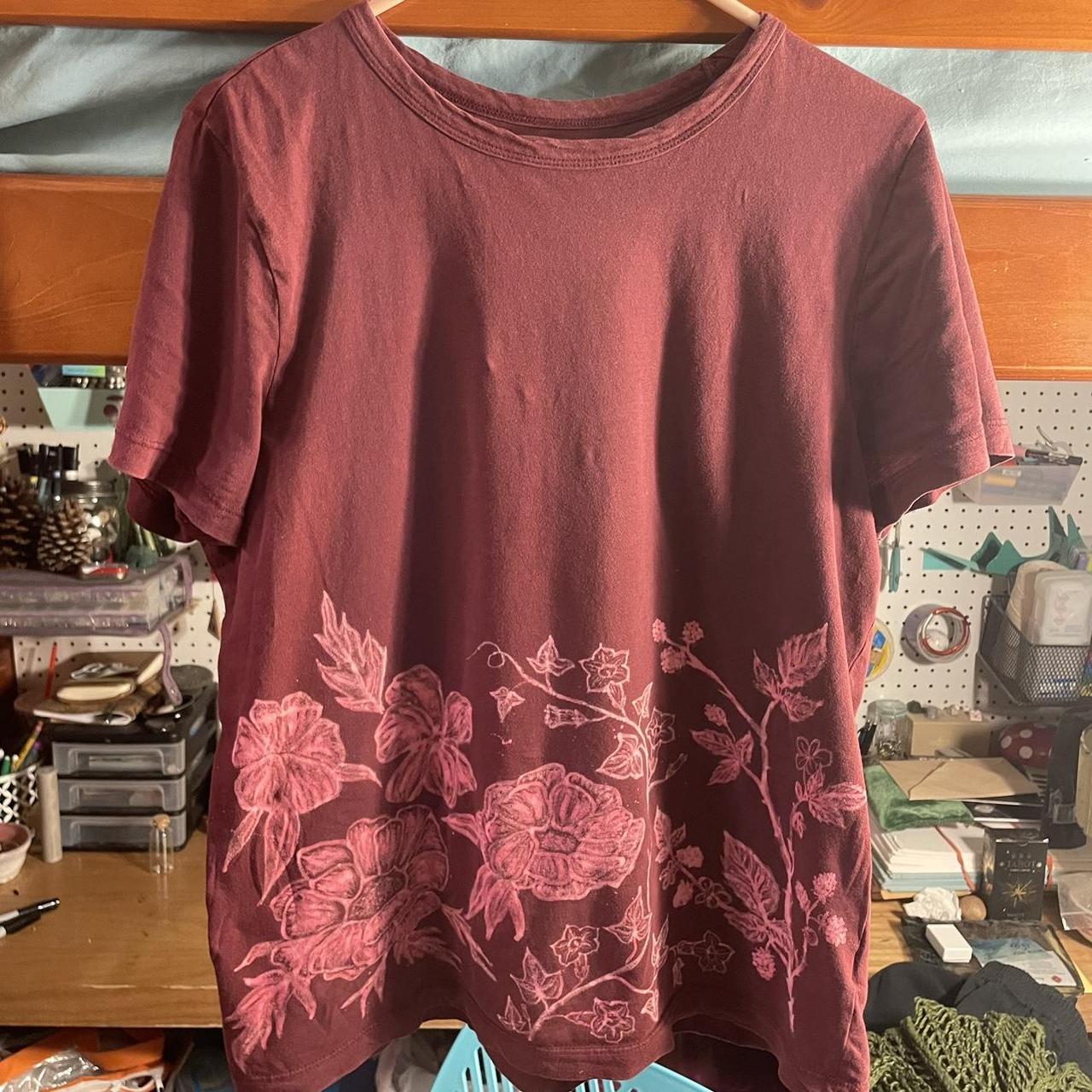 Hand bleach painted floral & plant design women’s... - Depop