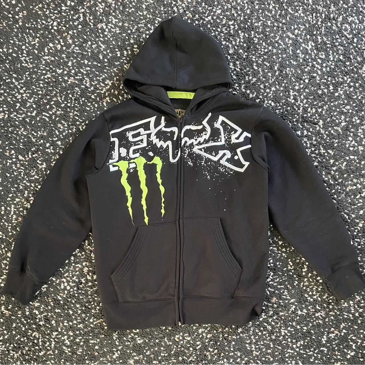 Black Y2K Fox racing Monster zip up hoodie All... - Depop