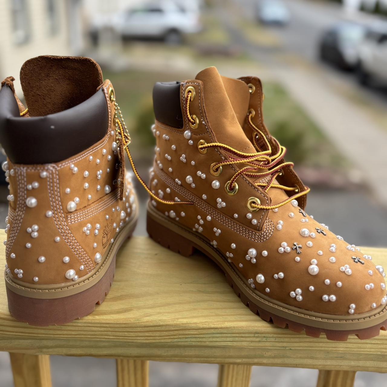 NOT FOR SALE !!! Custom pearl timberlands with... | Depop