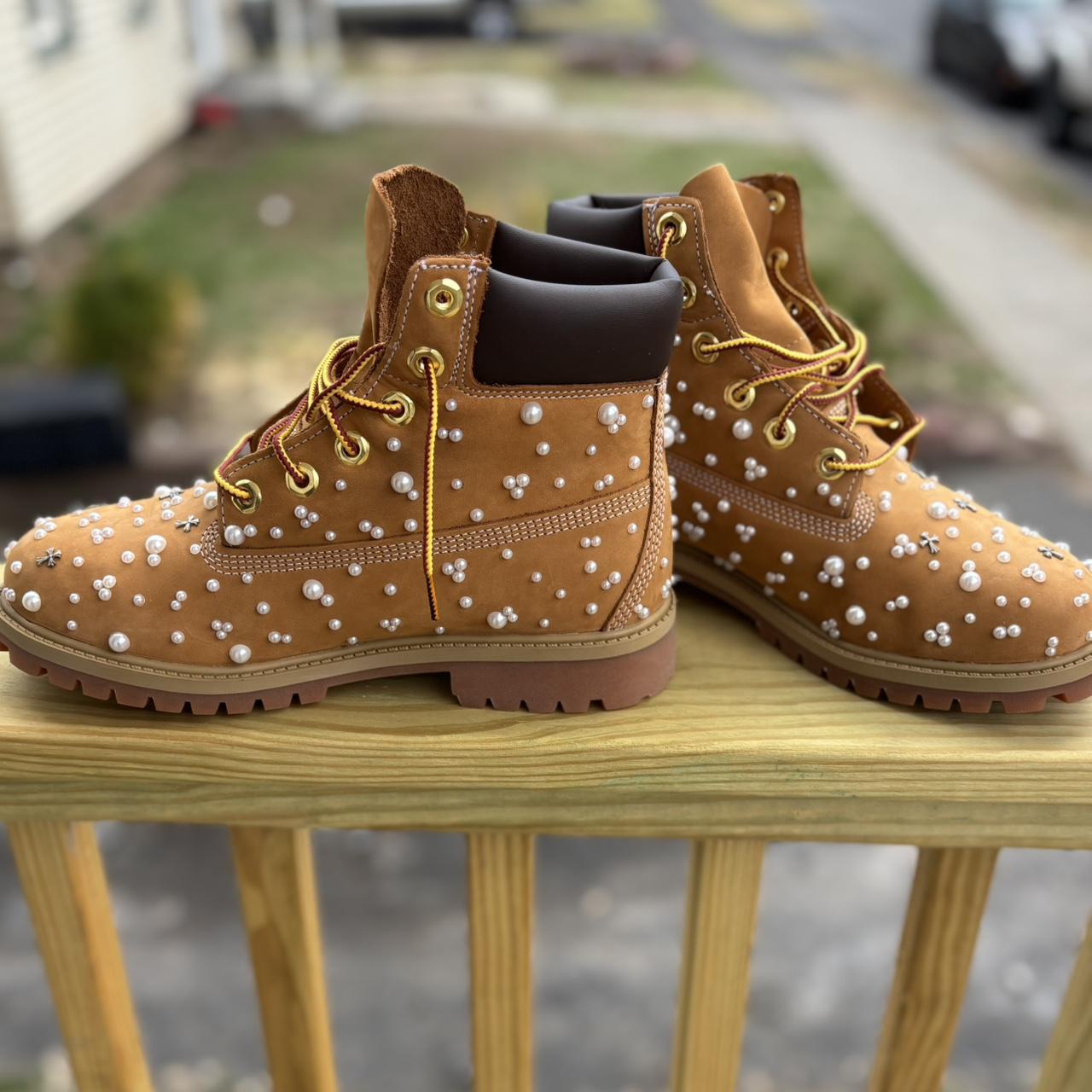 NOT FOR SALE !!! Custom pearl timberlands with... | Depop