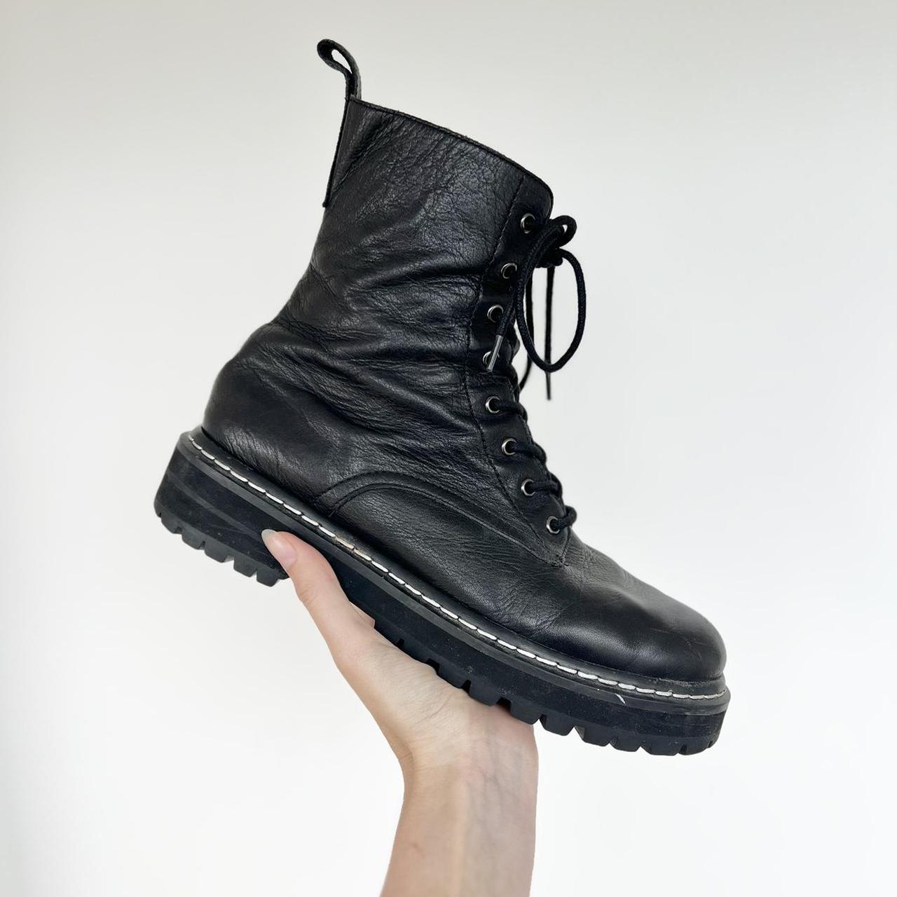Black leather lace up stomping boots from Jo... - Depop