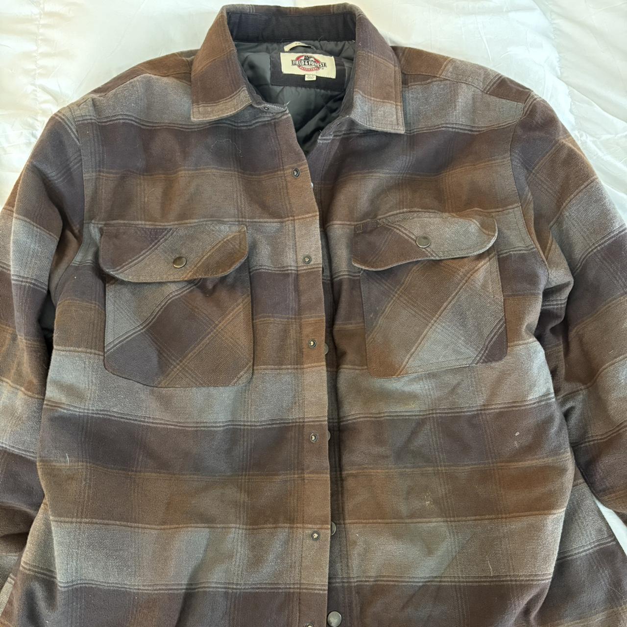 Brown and grey Field & Forest flannel jacket #flannel | Depop