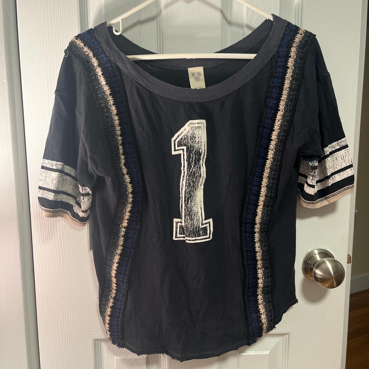 scoop neck number shirt with crochet detail / jersey... | Depop