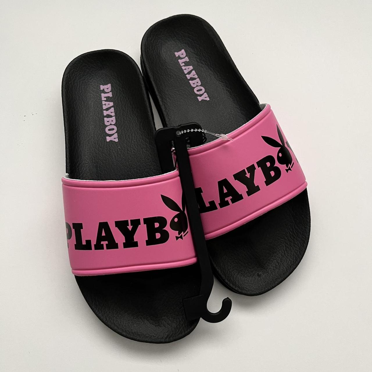 Pink playboy slides New Size:9 (women’s) Color:hot... - Depop
