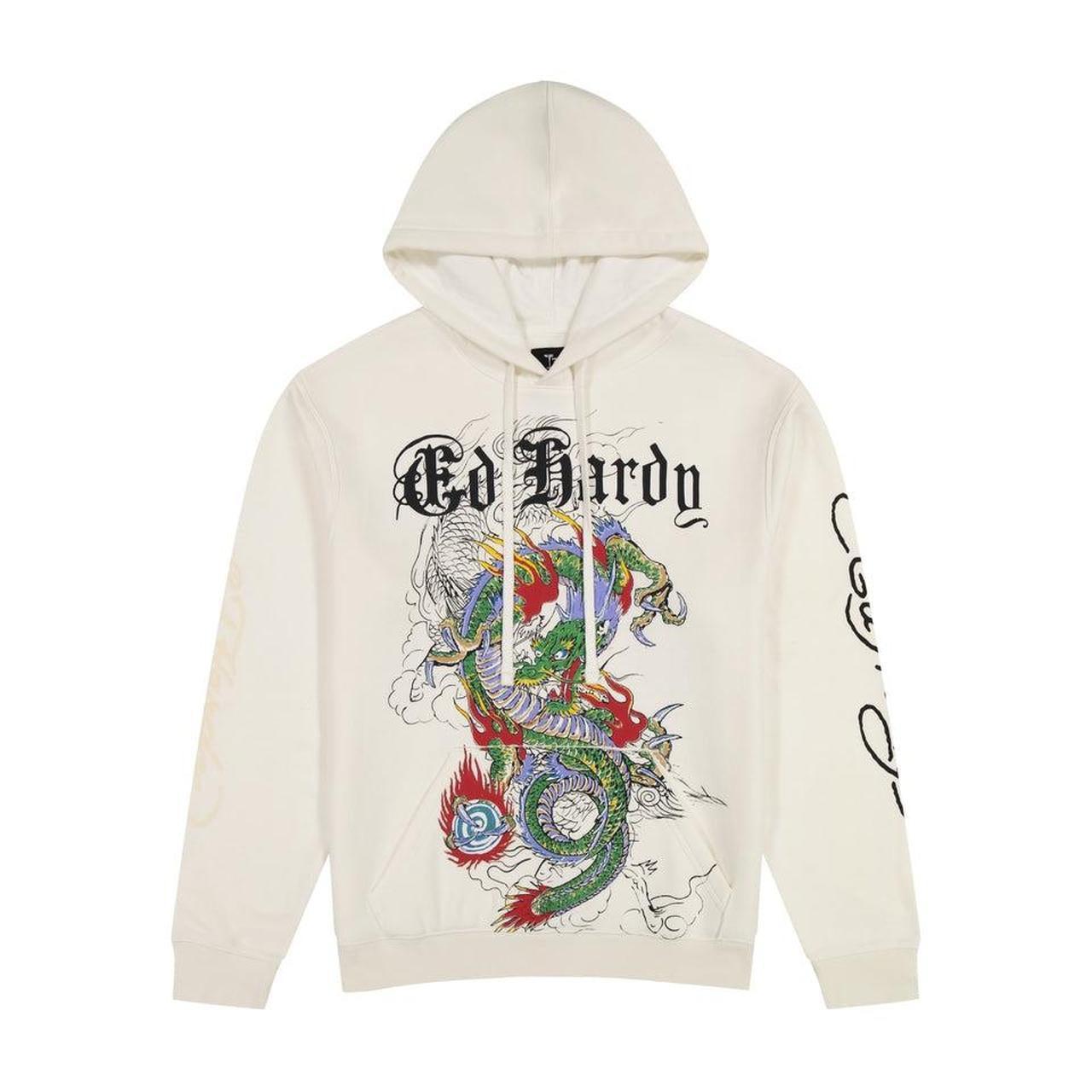 Y2K Ed hardy Japan Dragon Ivory Pullover Hoodie New... - Depop