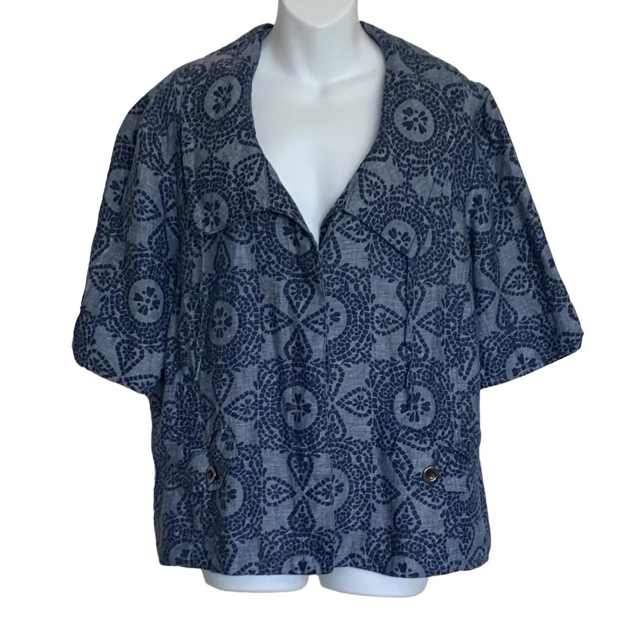 JM Collection Printed Linen Top Sz 18 Blue,wide... - Depop