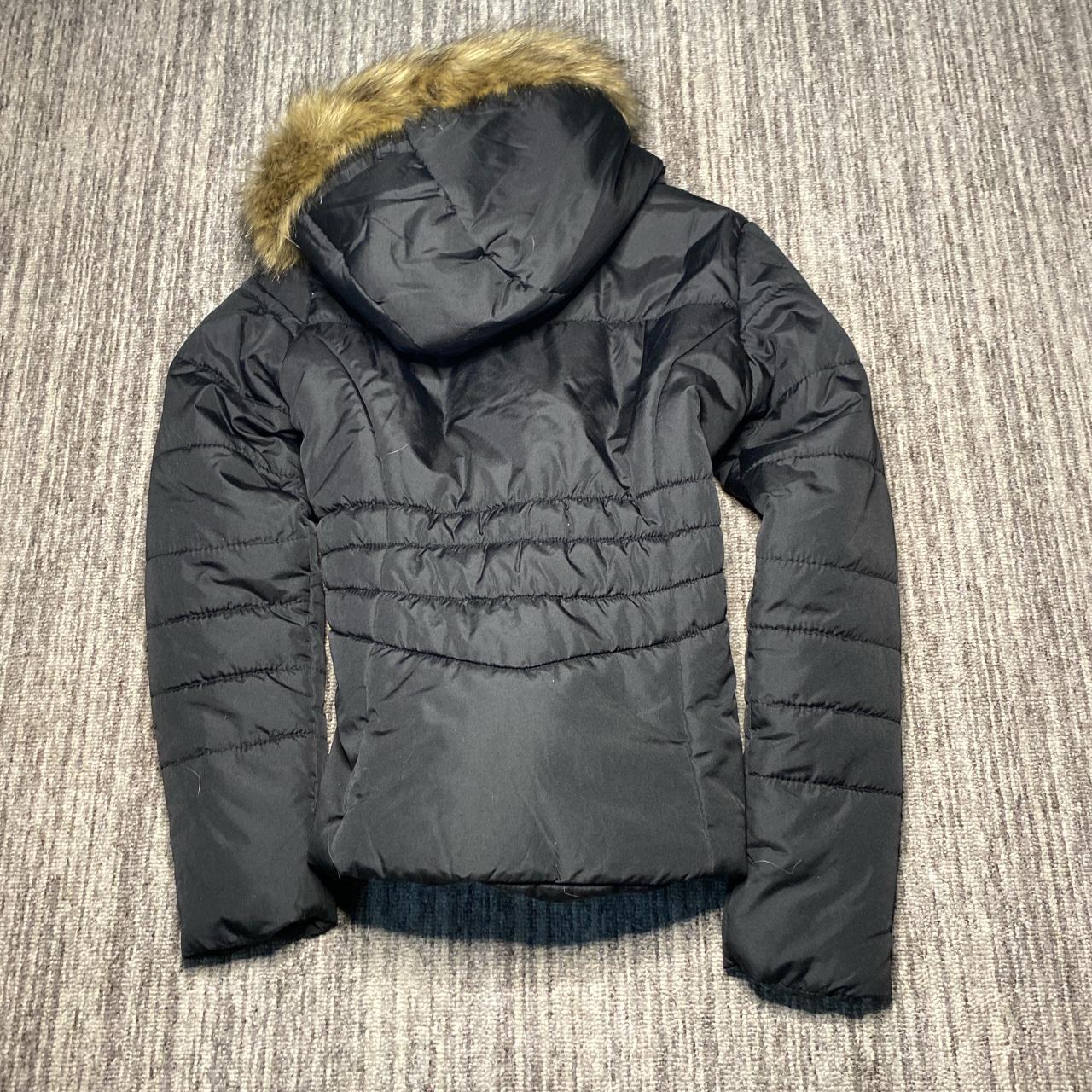 Y2k pink envelope black puffer jacket with faux fur... | Depop
