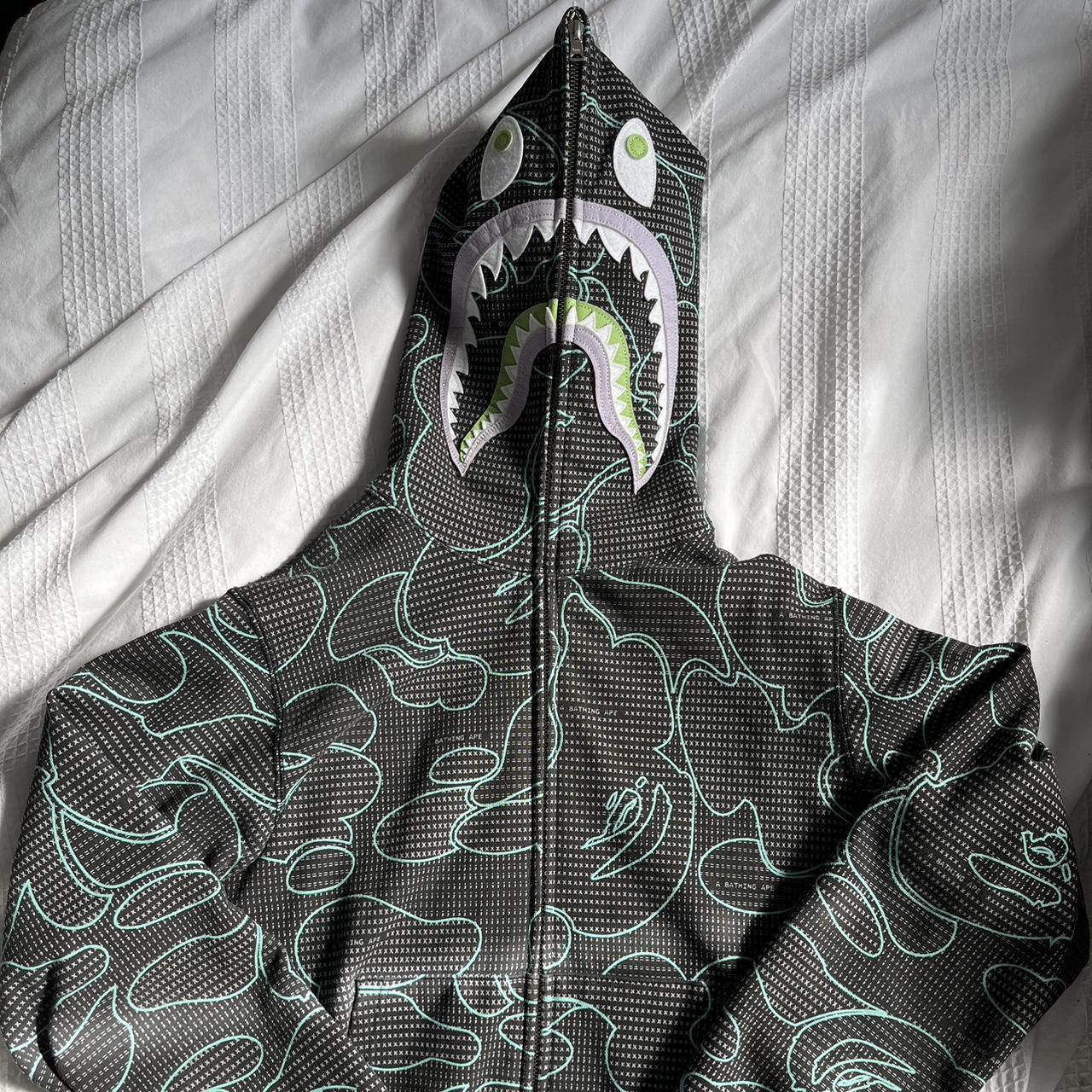 Bape Text code camo shark full zip hoodie Lightly... - Depop