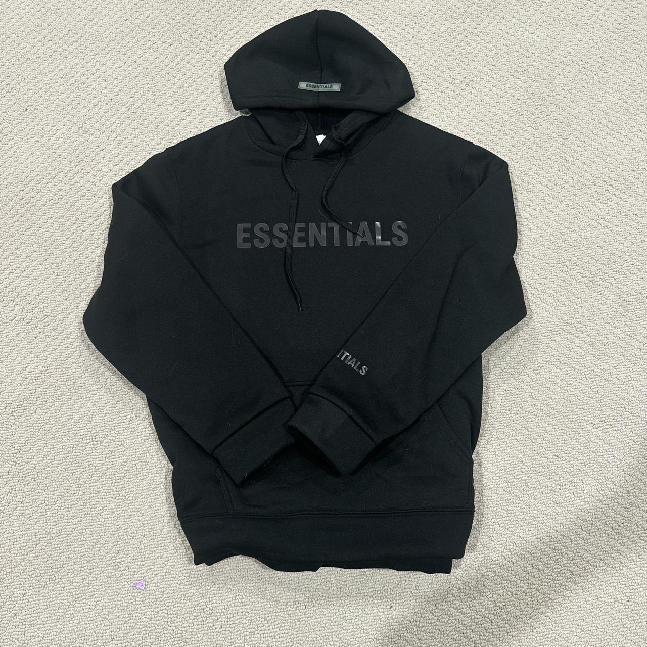 black essentials baggy hoodie with a perfect... - Depop