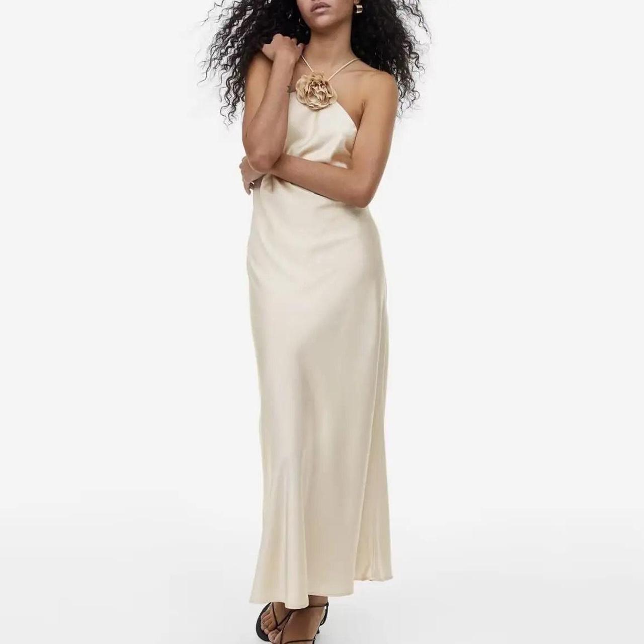 Backless cream halter dress with 3D flower. The... - Depop