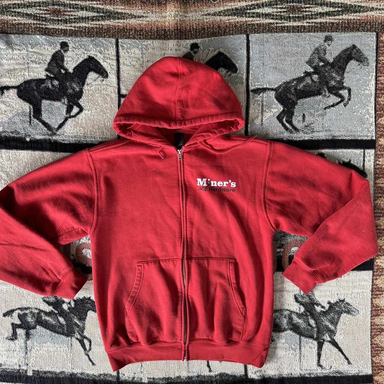 Ace Hardware red zip up hoodie sweatshirt Size small... - Depop