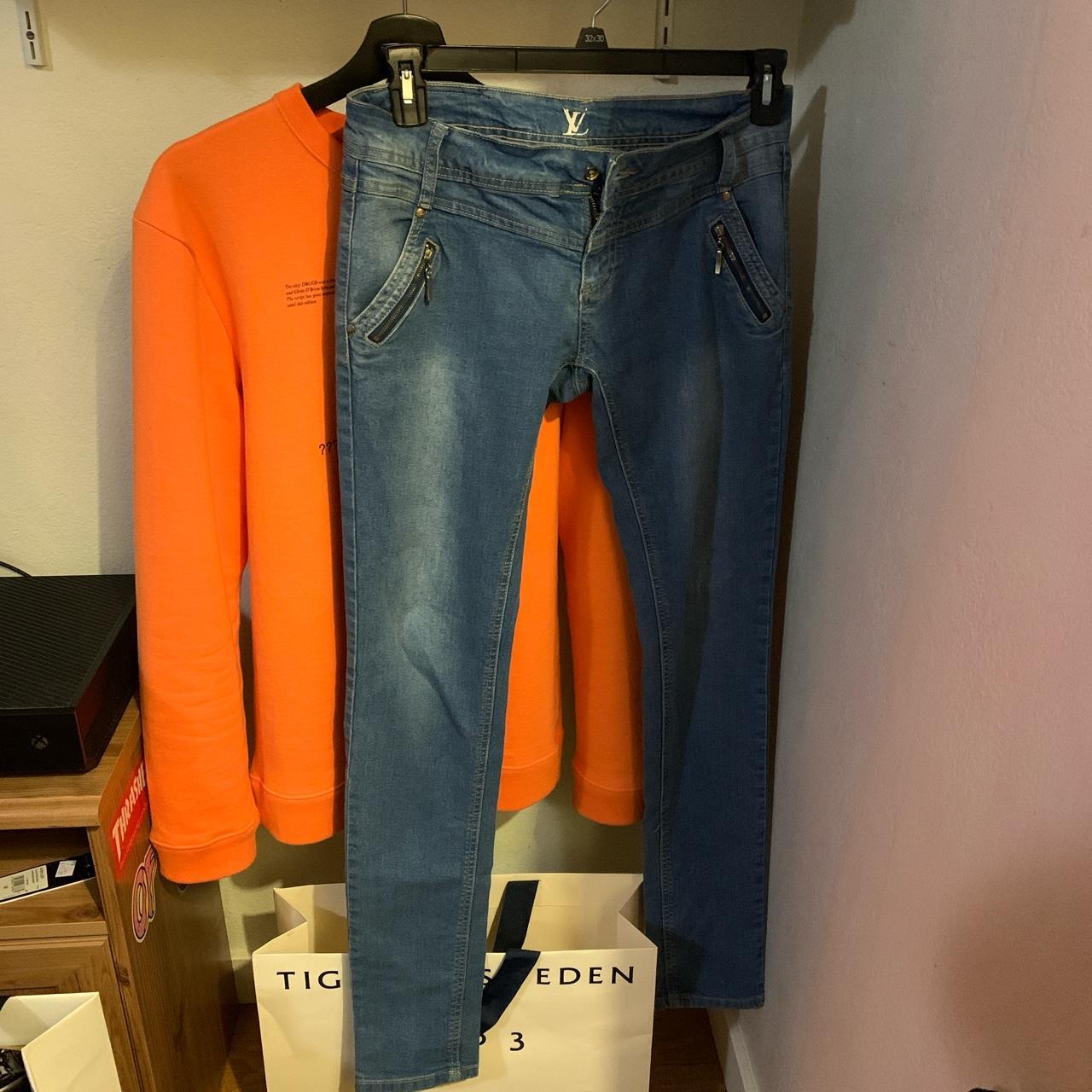 Louis Vuitton Women's Blue and Gold Jeans | Depop