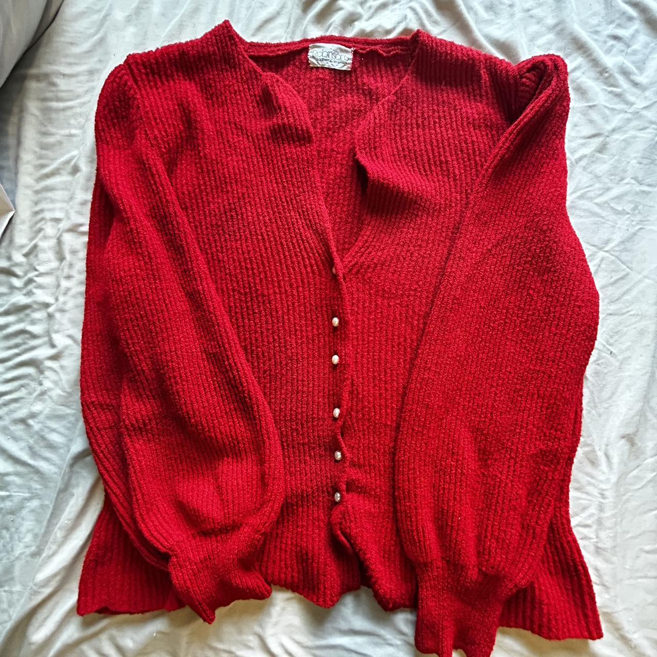 Vintage Bright Red cardigan with Pearl buttons (No... - Depop