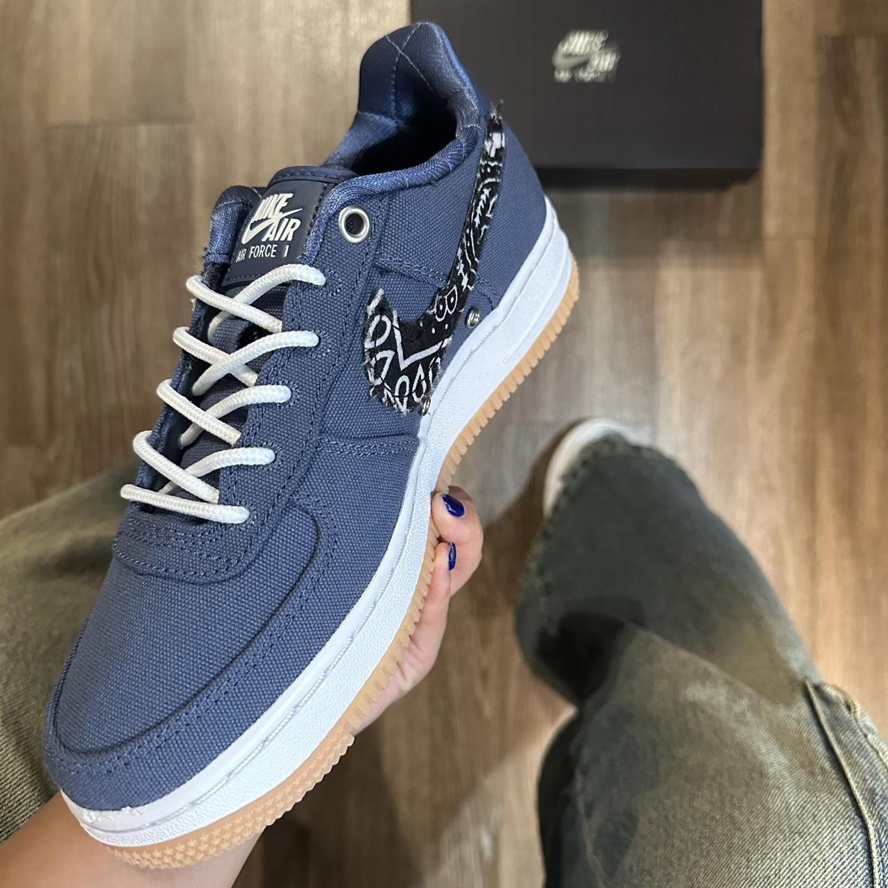 1 of 1 custom denim blue and black paisley Air Force... - Depop