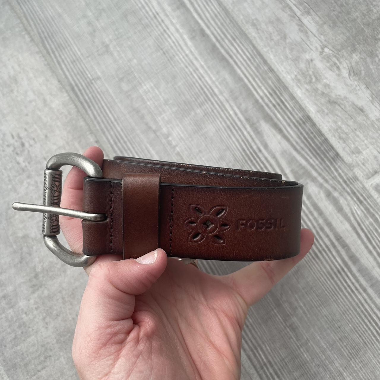 Fossil brown leather belt- size Medium- good used... - Depop