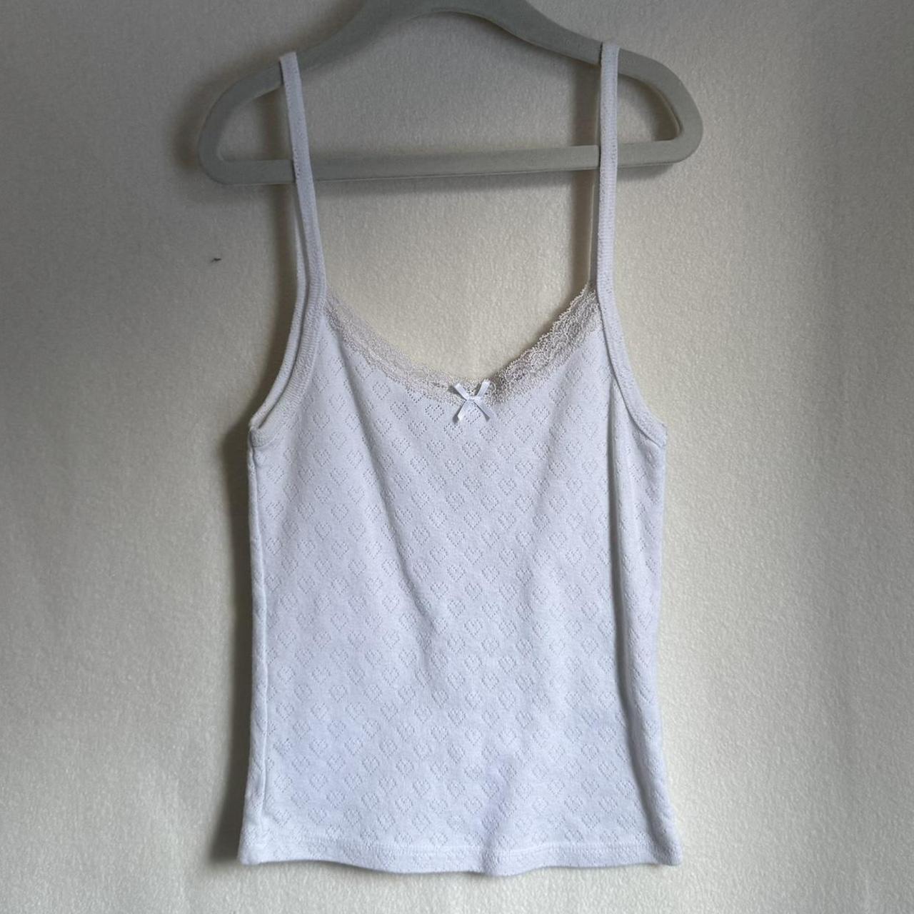 brandy melville white heart eyelet bow skyler tank -... | Depop