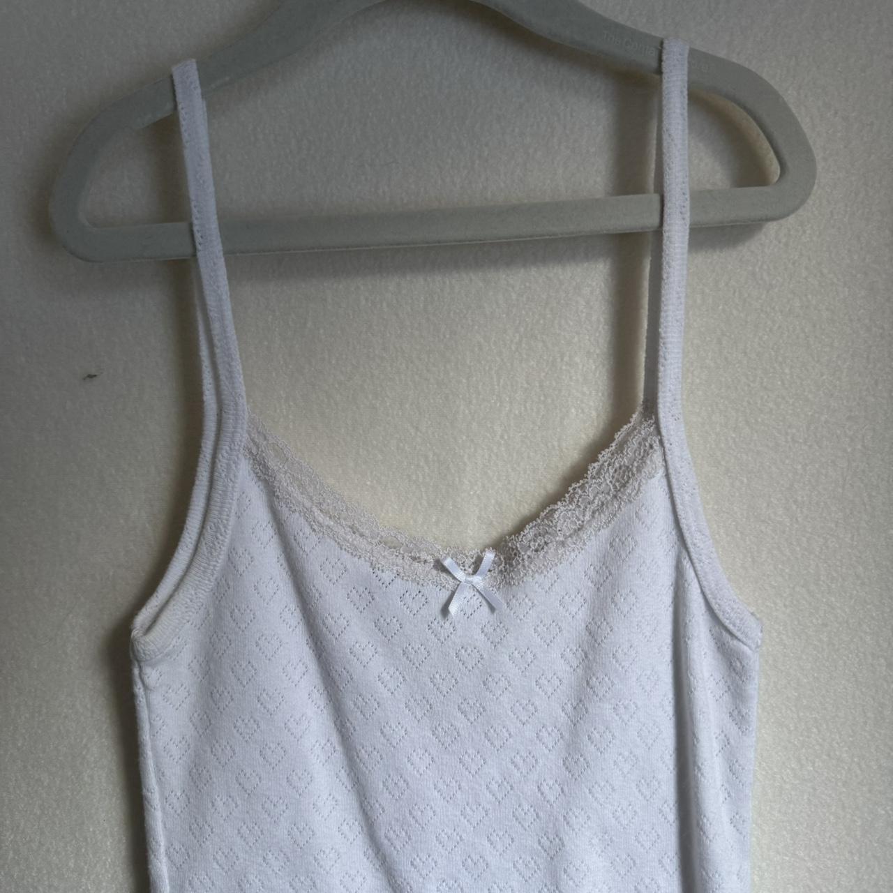 brandy melville white heart eyelet bow skyler tank -... | Depop