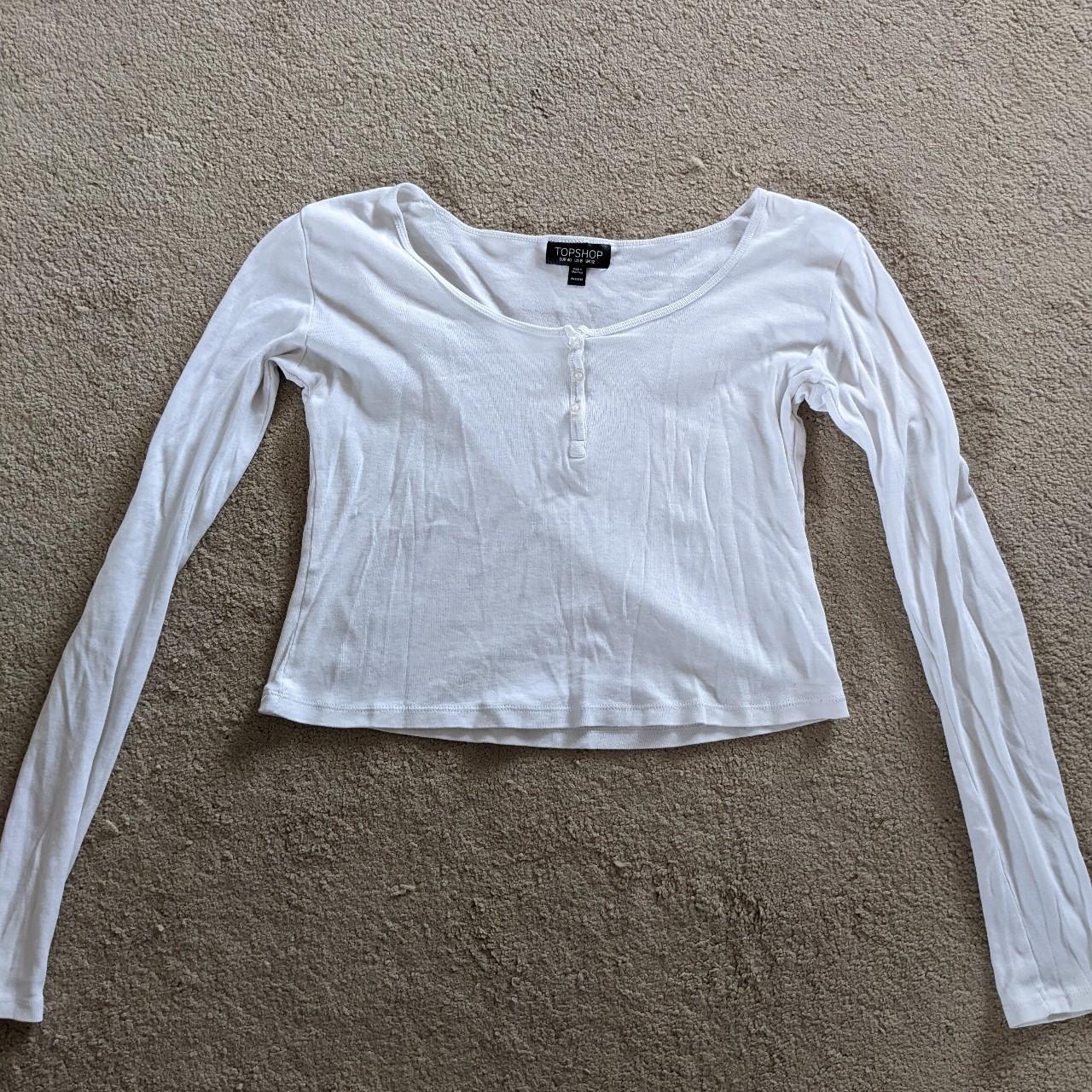 Topshop long sleeved white crop top Size 12 - Depop