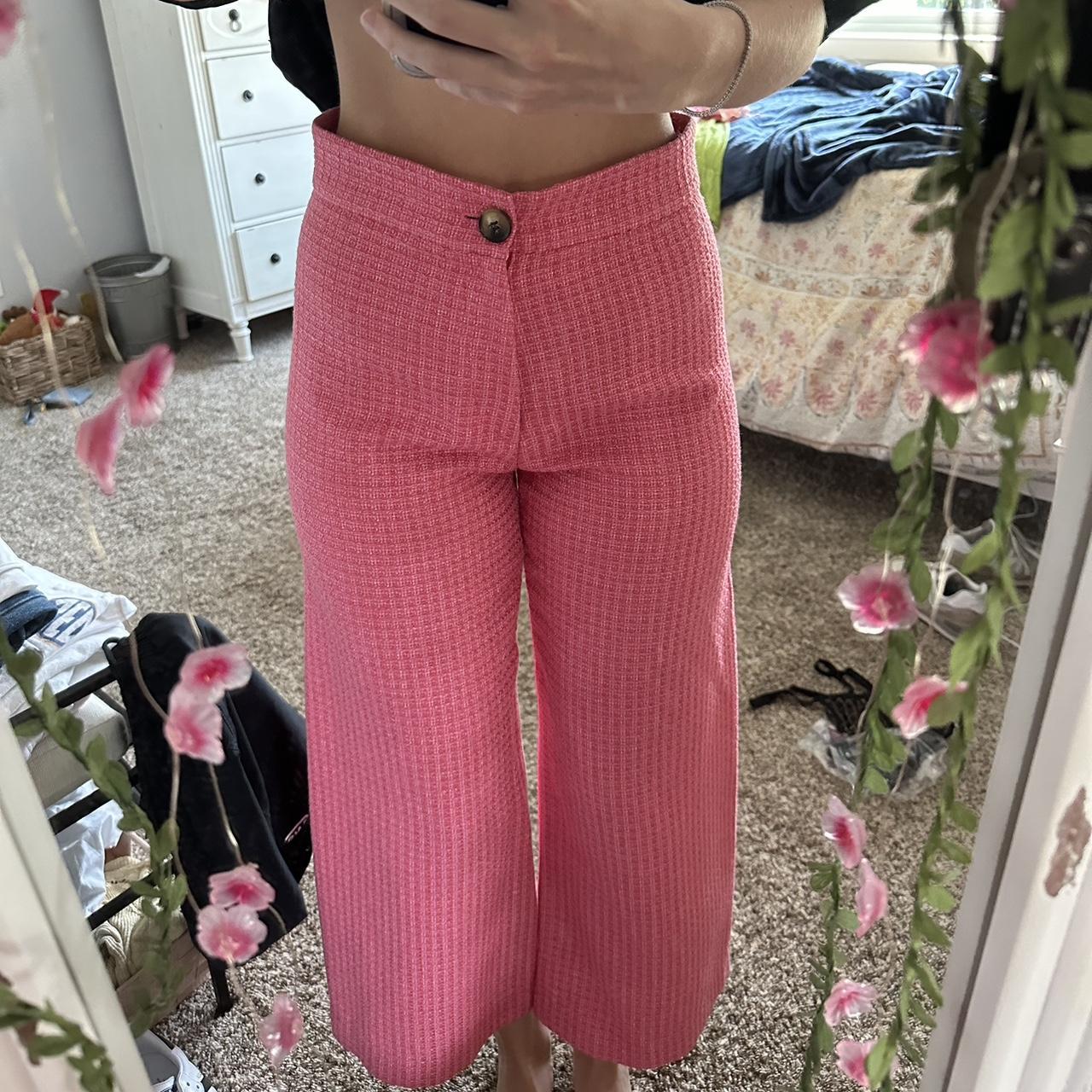 zara pink tweed pants love these just too big on... - Depop