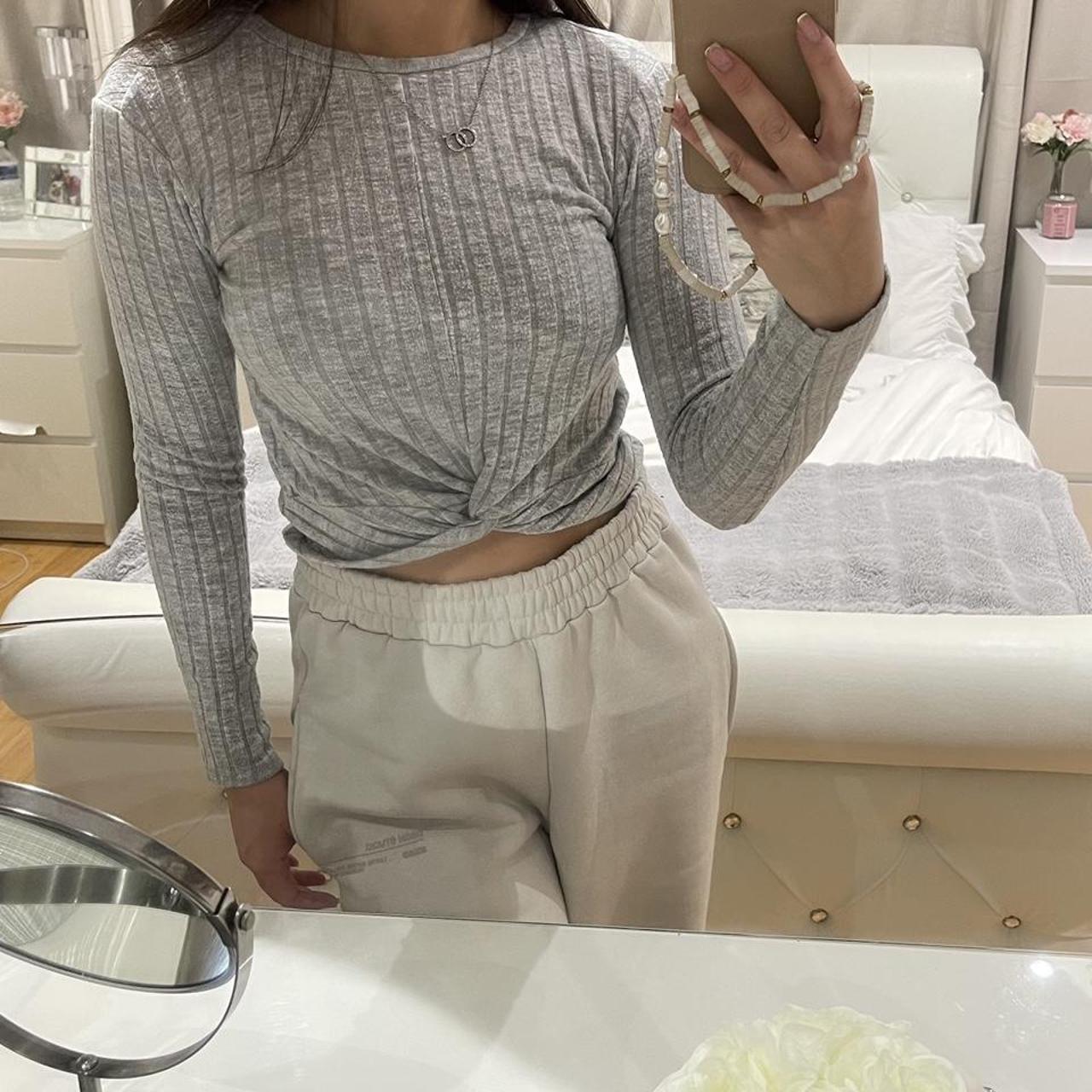 PRIMARK | GREY RIBBED FRONT TWIST TOP - SIZE XS -... - Depop