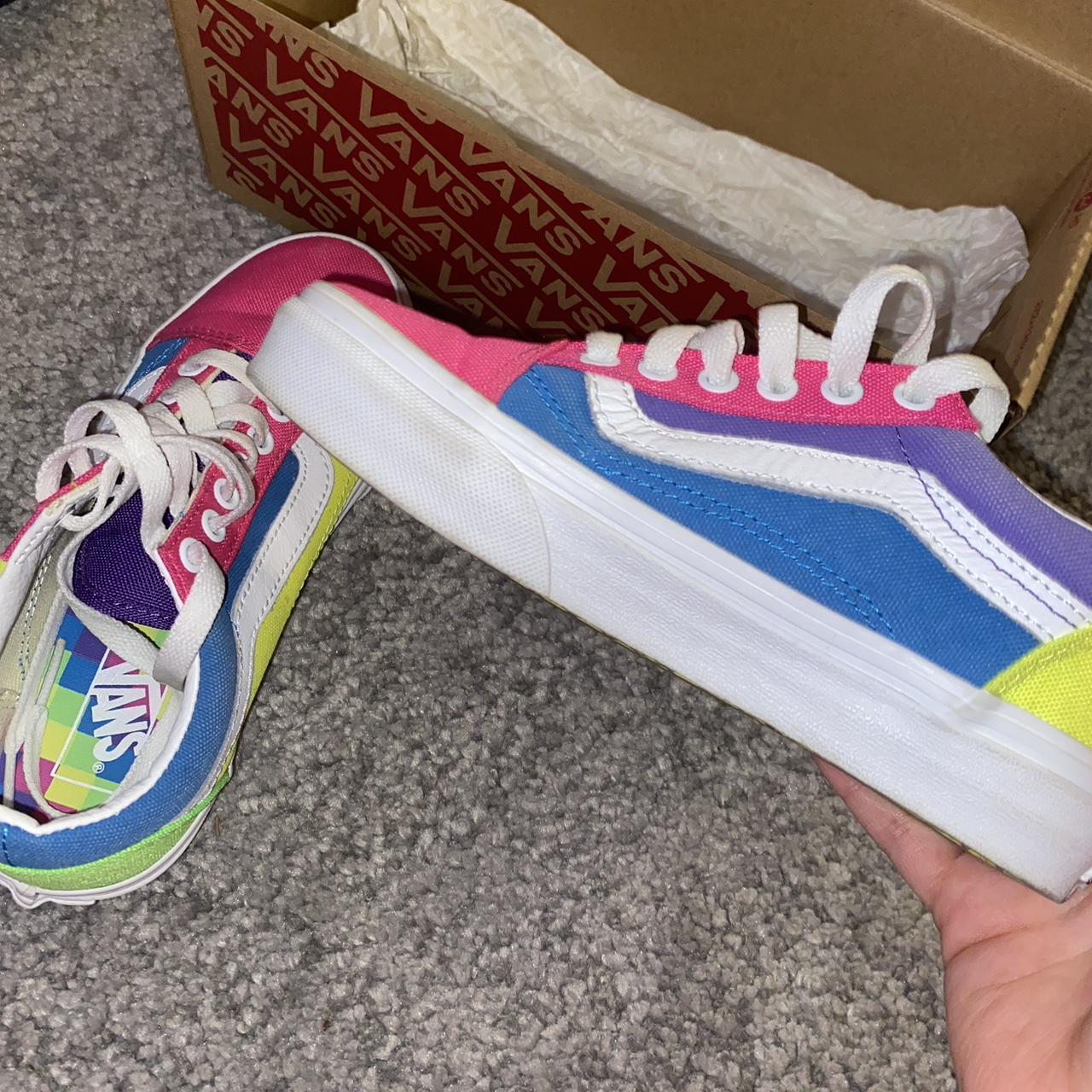Vans kids girls multi color neon and size 1 still in... - Depop
