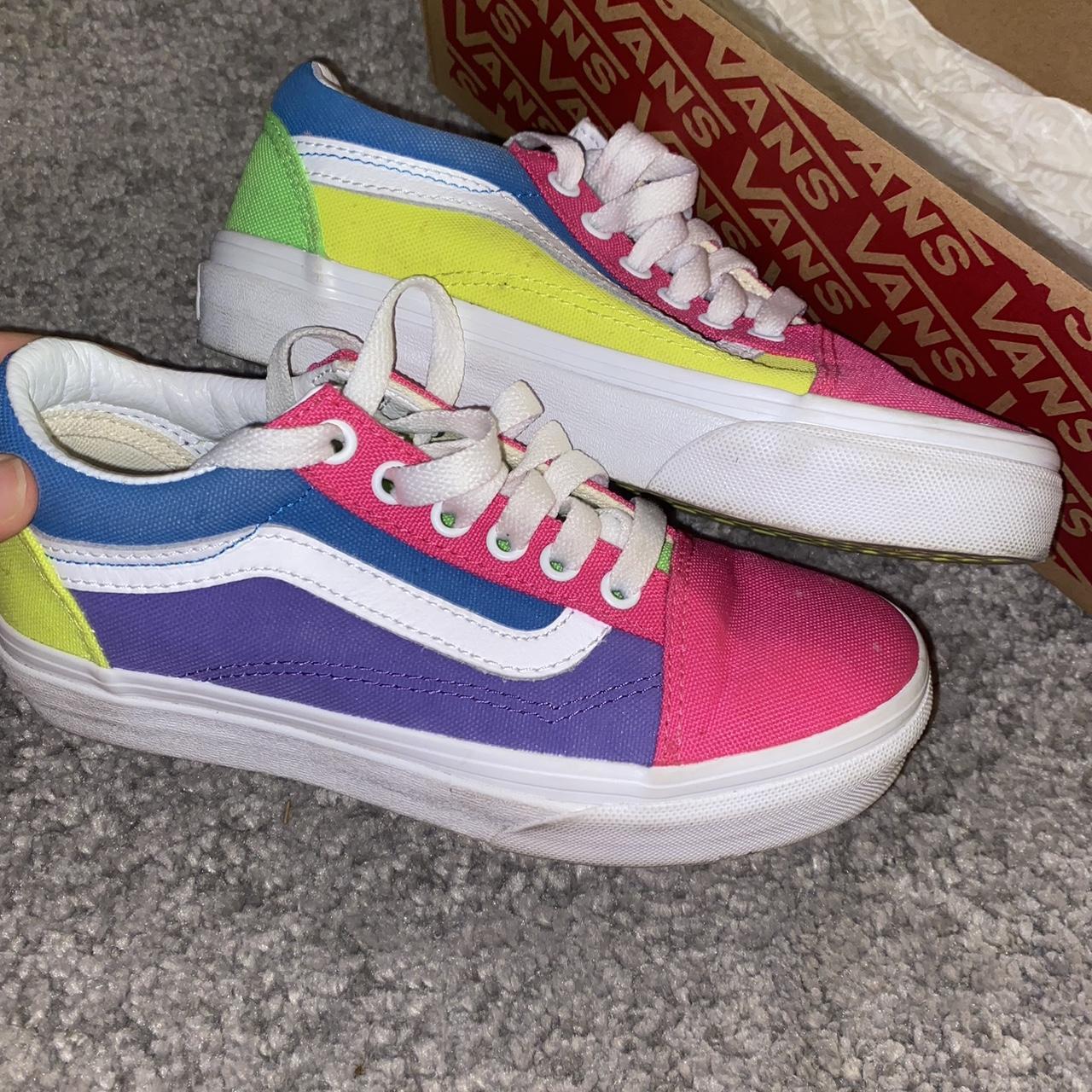 Vans kids girls multi color neon and size 1 still in... - Depop