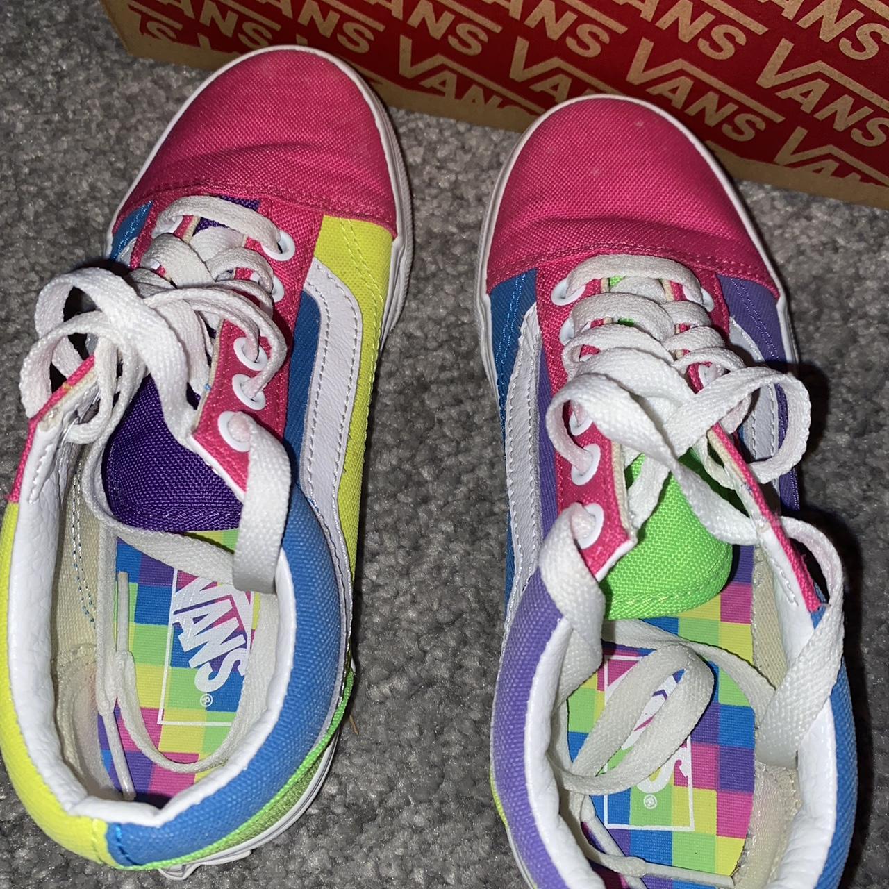 Vans kids girls multi color neon and size 1 still in... - Depop