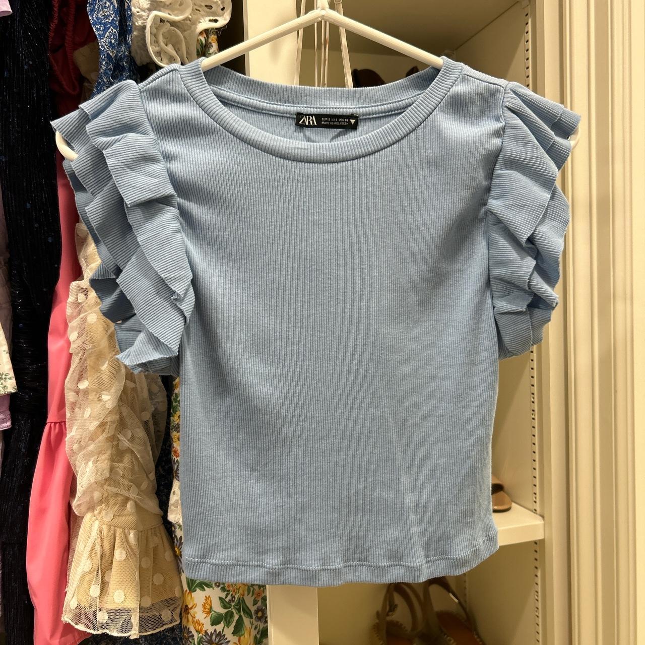 Super cute Zara light blue ruffle top in size... - Depop