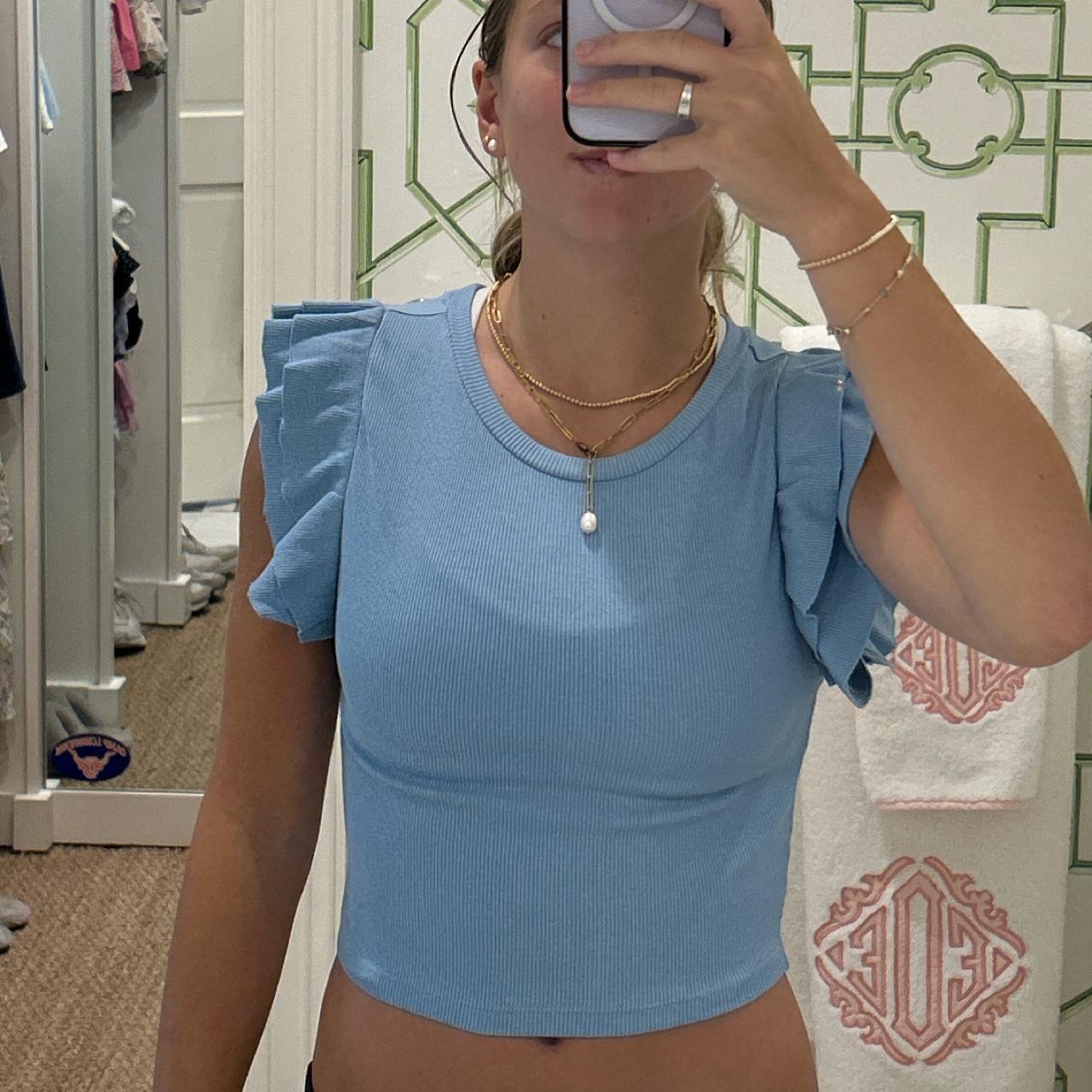 Super cute Zara light blue ruffle top in size... - Depop