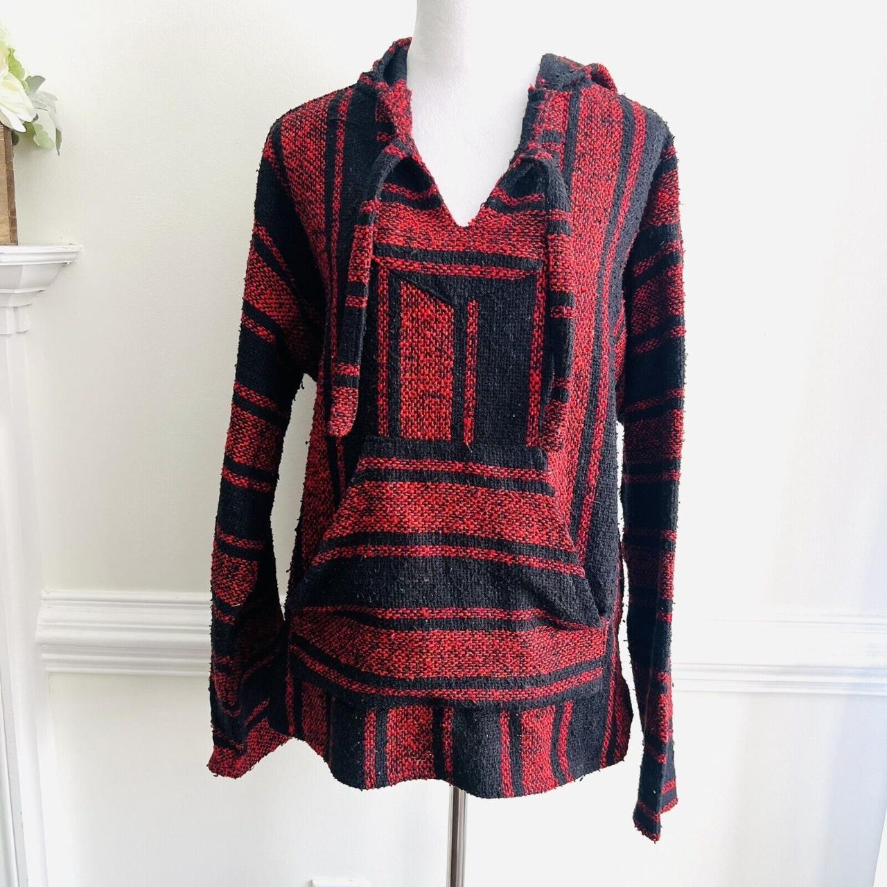 Rasta Black & Red Striped Mexican Drug Rug Baja... - Depop