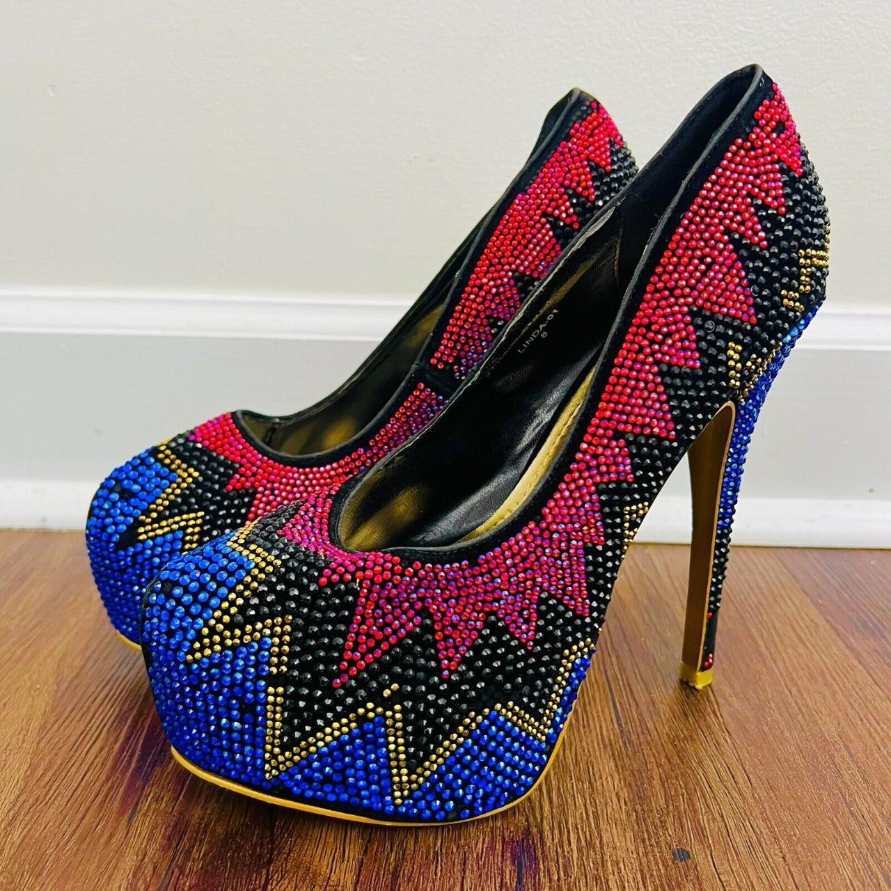 MASCOTTE Pink & Blue Studded Platform Pump Heels... - Depop