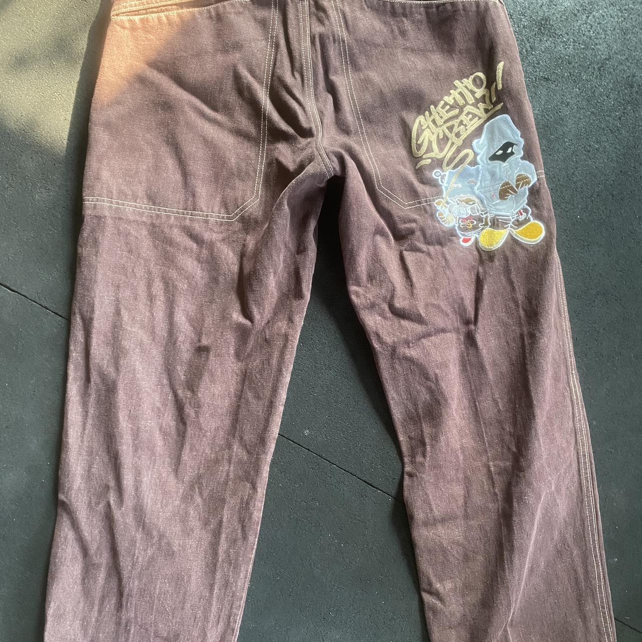 Brown and white baggy ghetto crew jeans with... - Depop