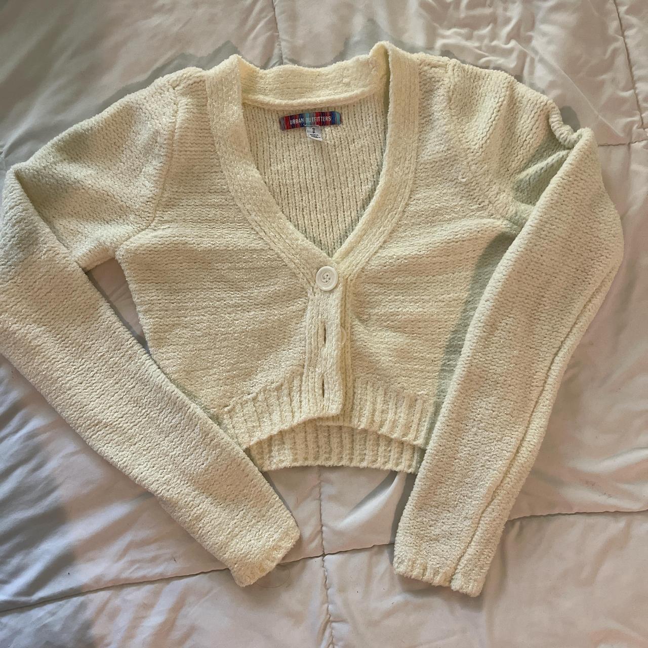 urban outfitters cream cropped cardigan with... | Depop