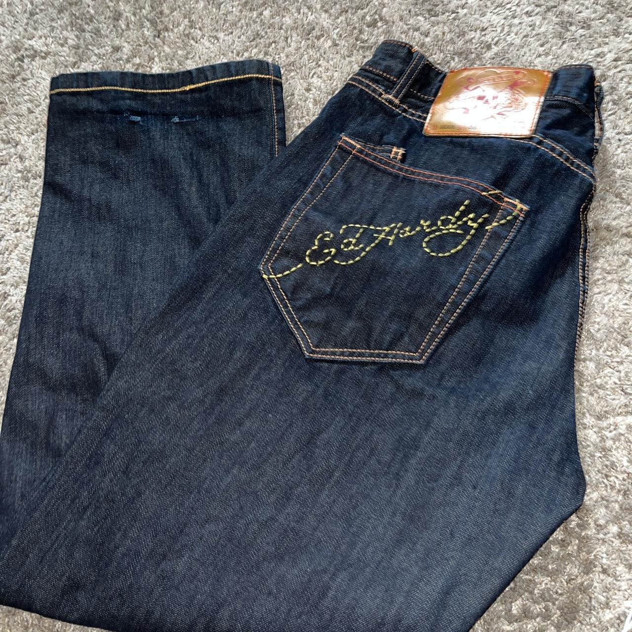 Ed Hardy Men's Black and Yellow Jeans | Depop